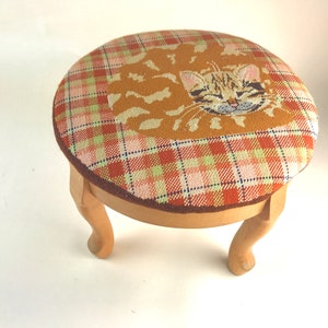 Needlepoint Footstool With Cat Orange Tapestry Footrest - Etsy