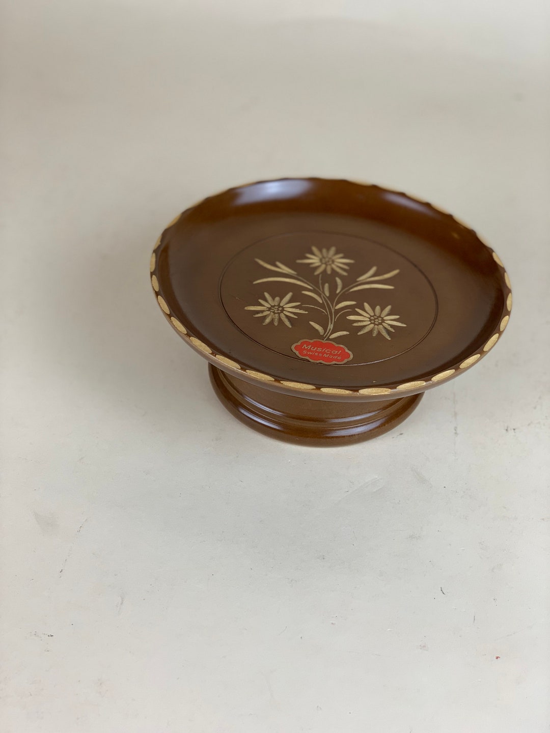 Vintage Swiss Mechanical Musical Plate Carved Wooden Pedestal - Etsy