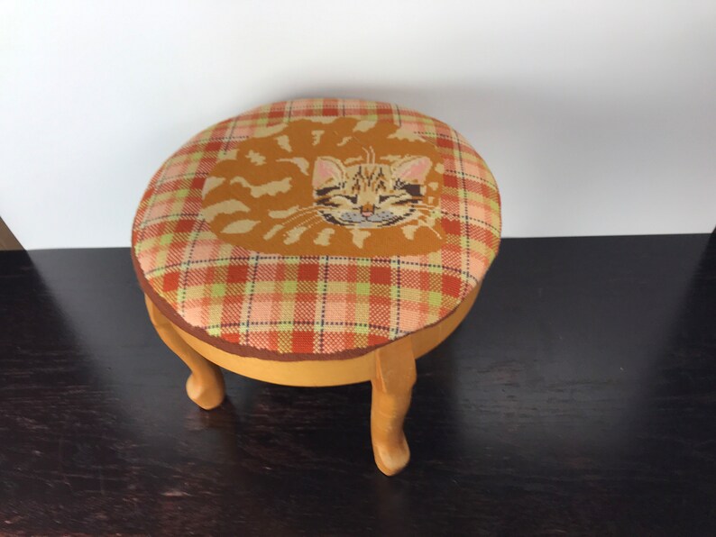Needlepoint Footstool With Cat Orange Tapestry Footrest - Etsy