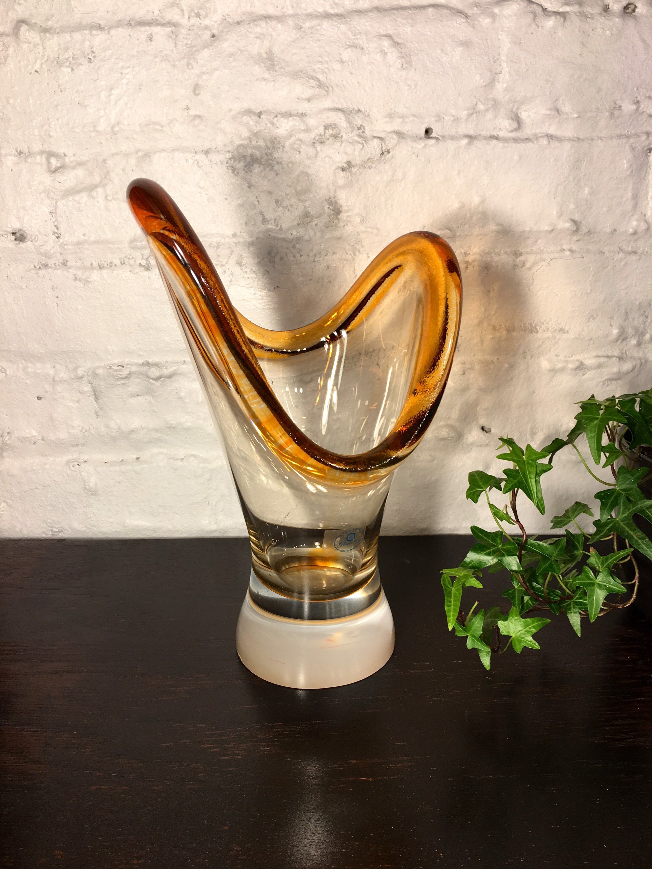 Vintage Art Glass Vase Made In Poland Blown Glass Vase Peach Etsy