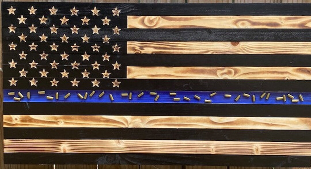 Brass Blue Line Rustic Flag,wooden Flags,firefighter,public Service ...
