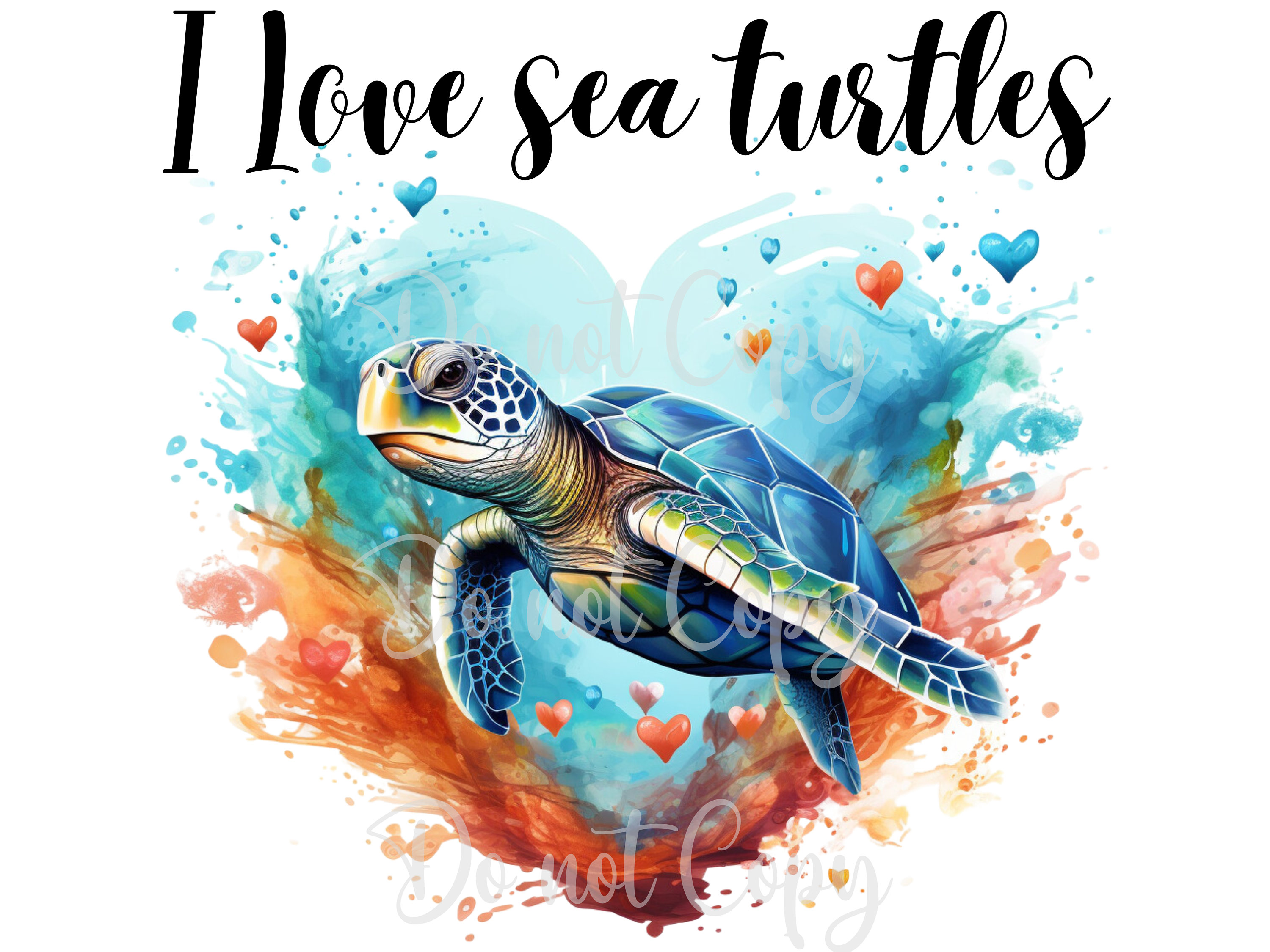 I Love Sea Turtles! Digital PNG File. - Etsy
