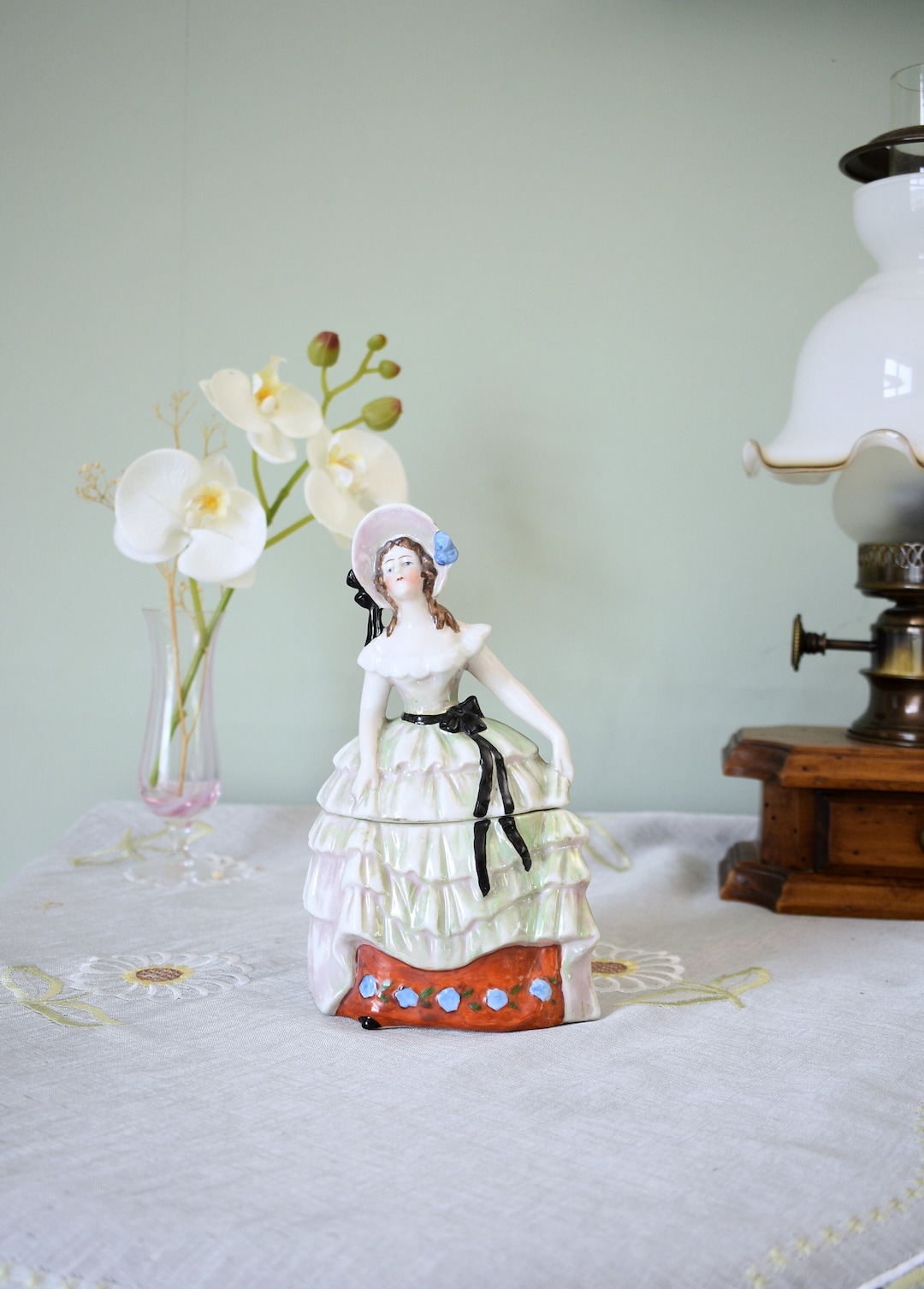 Vintage German Foreign Victoria Half Doll Powder Jar , Trinket Half ...