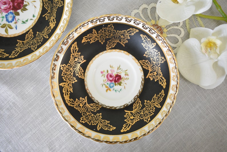 H&M Sutherland in Matt Black and Gold Filigree Tea Cup , Saucer and ...