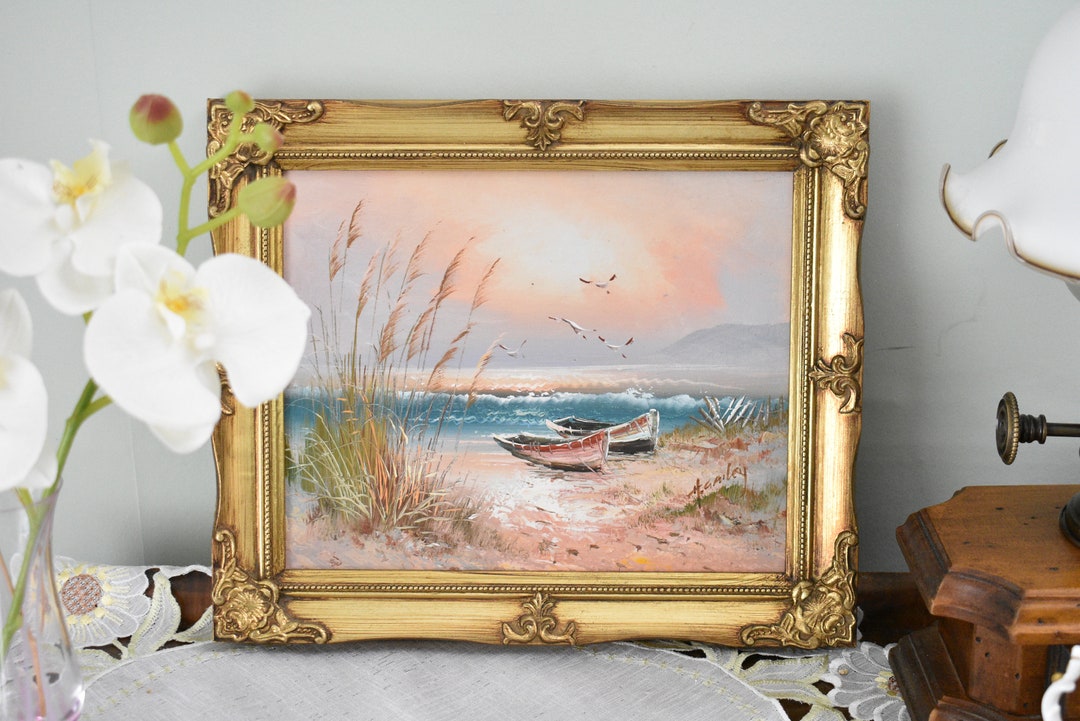 H Gailey Sunrise Boat on the Beach Oil Painting on Canvas - Etsy