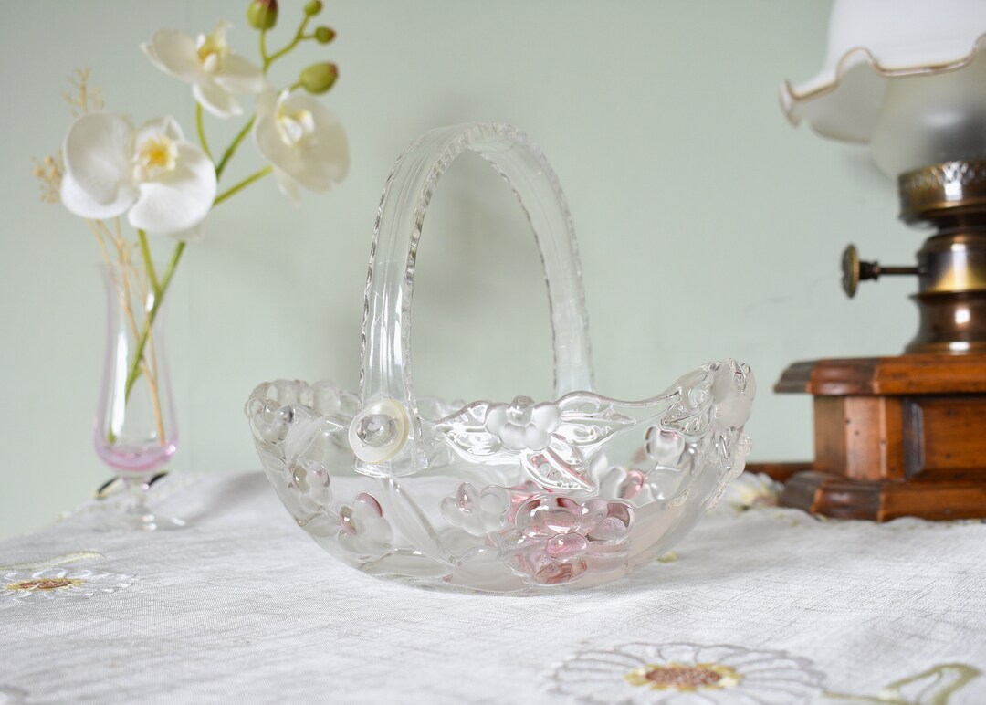 Vintage Mikasa Walther Glas Carmen Satin Floral Clear Glass Basket Made ...