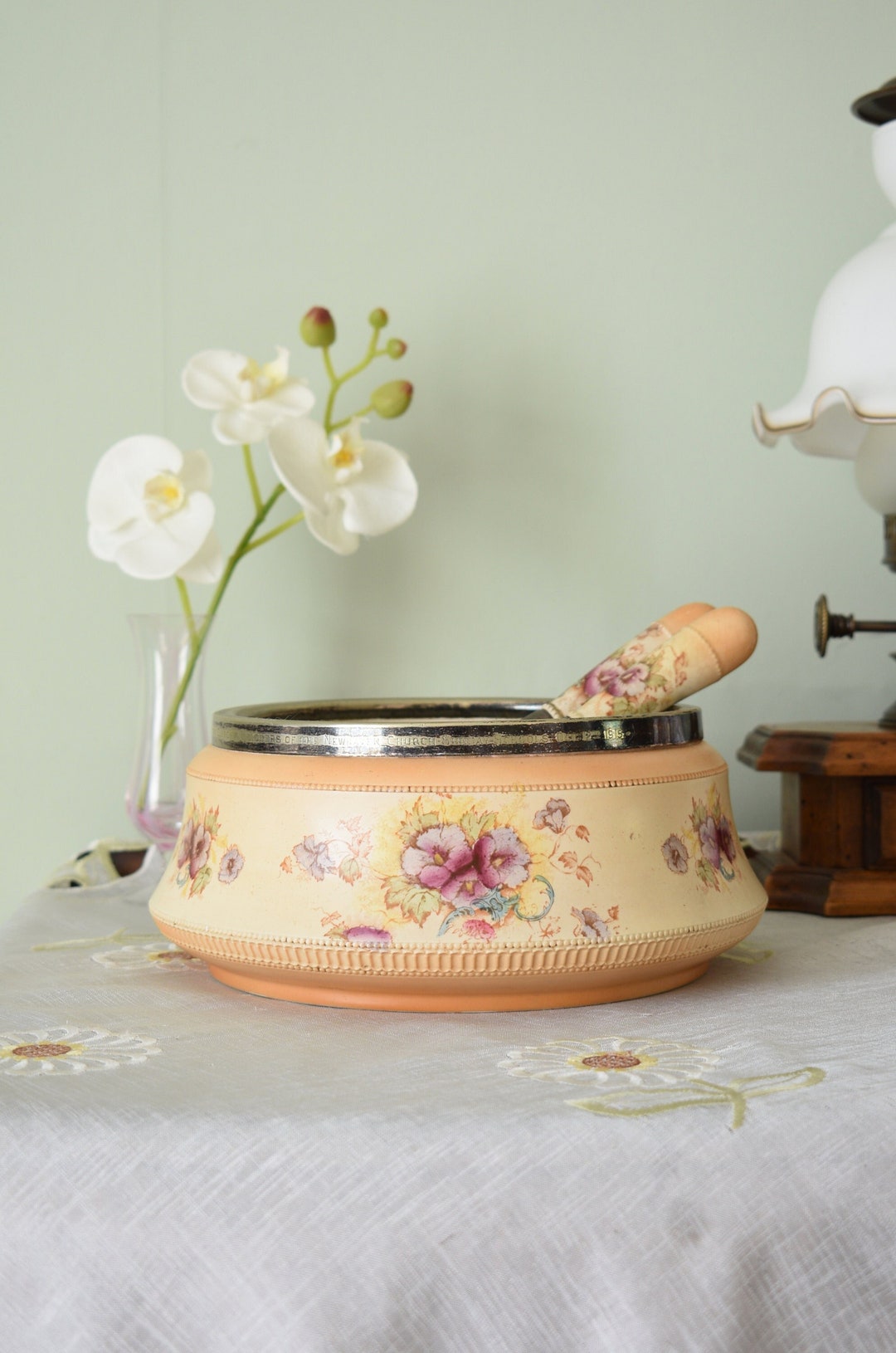 Vintage Hand Painted Devon Ware England Serving Bowl and Server Spoon ...