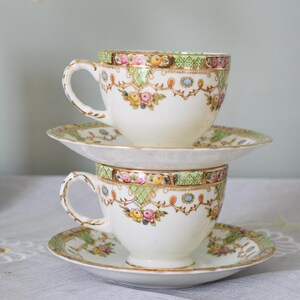 Pair of Sutherland China Hand Painted Rose Swag Gold Filigree Tea Cup ...