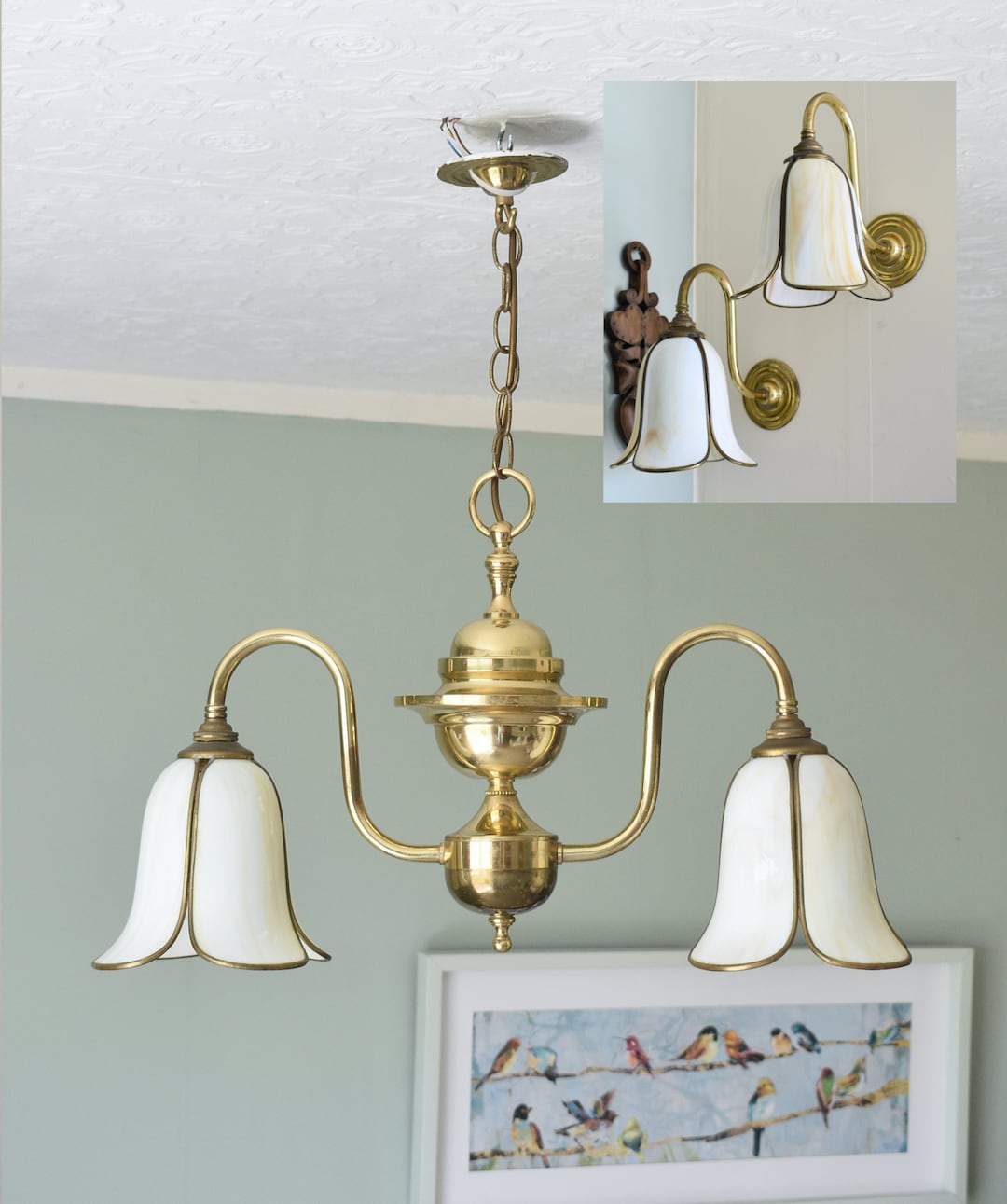 Vintage Christopher Wray Tiffany Slag Glass Panel Pendant Brass Effect ...