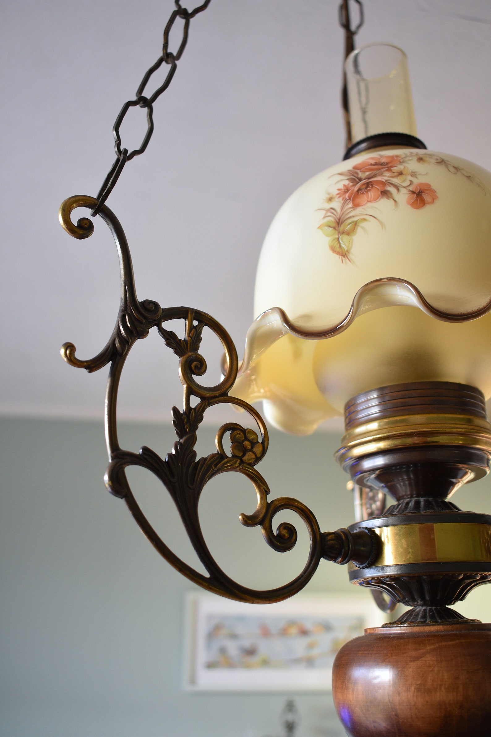 Vintage Pendant Ceiling Light , Oil Lamp Milk Glass Ceiling Light ...