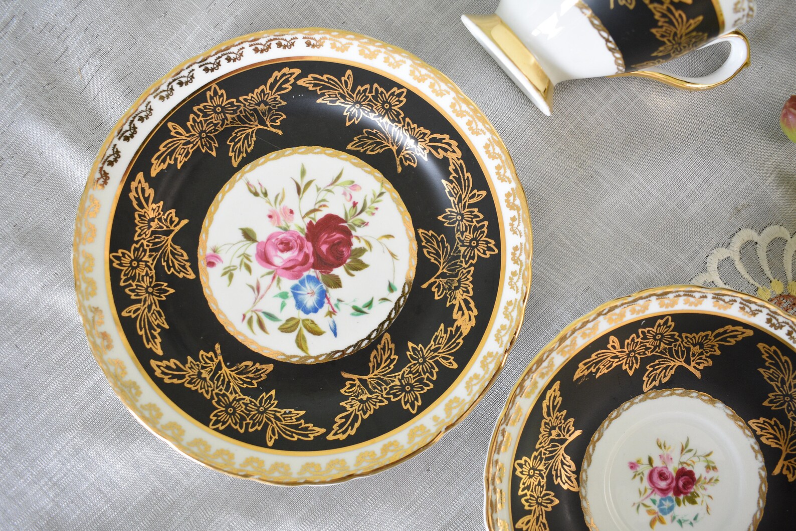 H&M Sutherland in Matt Black and Gold Filigree Tea Cup , Saucer and ...