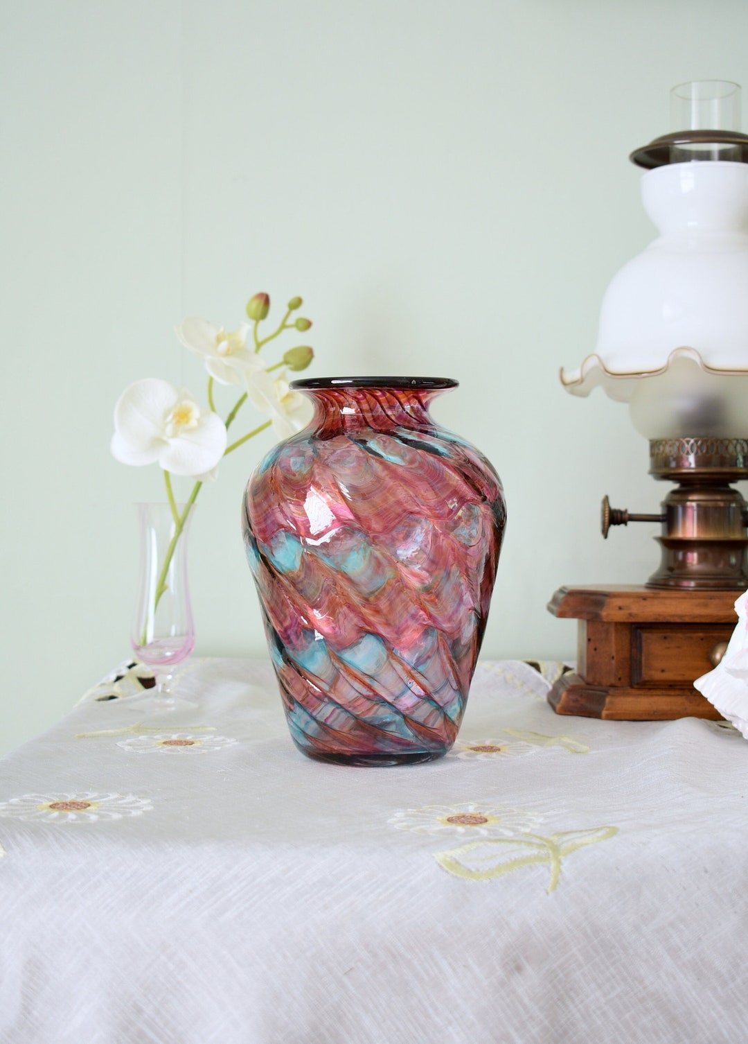 Used Hand Blown Eclipse Swirl Pink and Blue, Twist and Waving Pattern ...