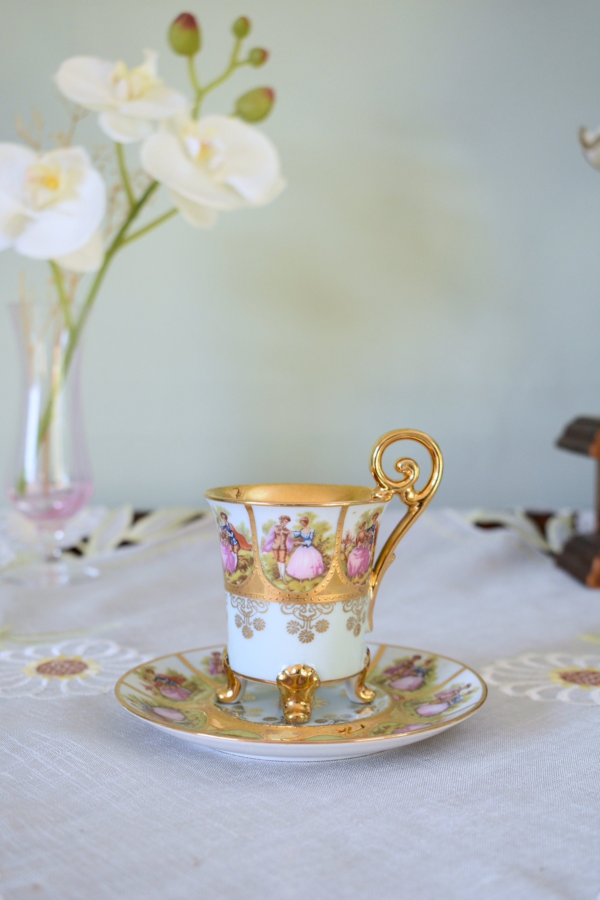 Vintage Foreign Alt Wien Fragonards Love Story Footed Blue - Etsy