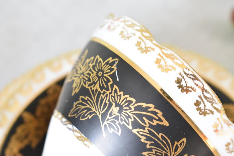 H&M Sutherland in Matt Black and Gold Filigree Tea Cup , Saucer and ...