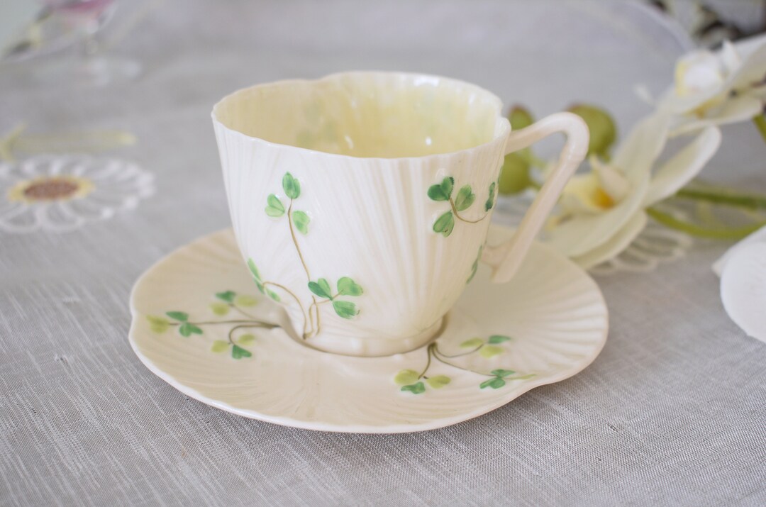 Rare Vintage Belleek Fermanagh Irish Hand Painted Shamrock in Shell ...