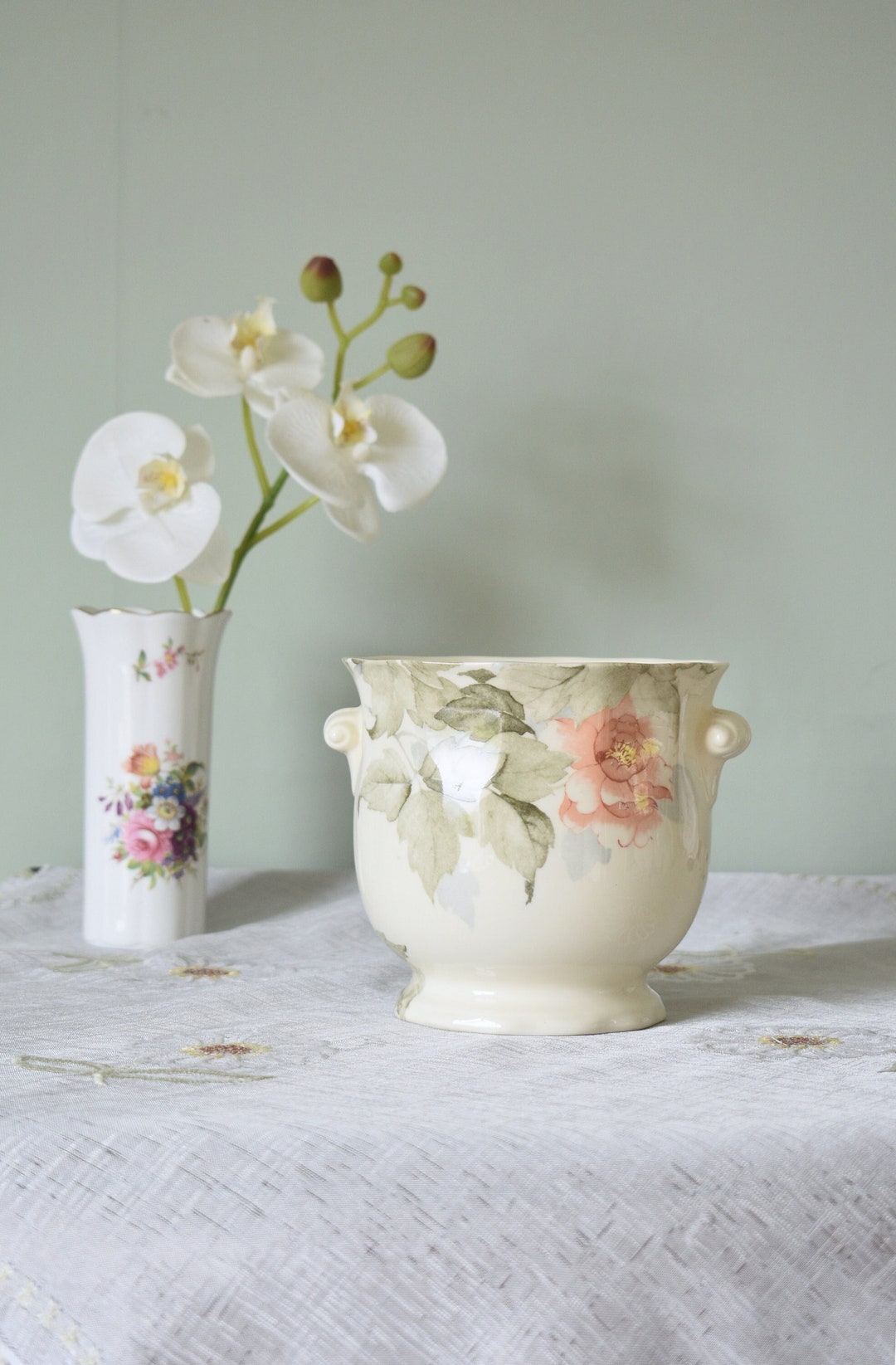 Vintage Hadida Floral Bathroom Accessories, Planter Plant Pot Fine Bone ...