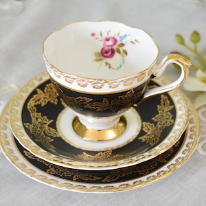 H&M Sutherland in Matt Black and Gold Filigree Tea Cup , Saucer and ...