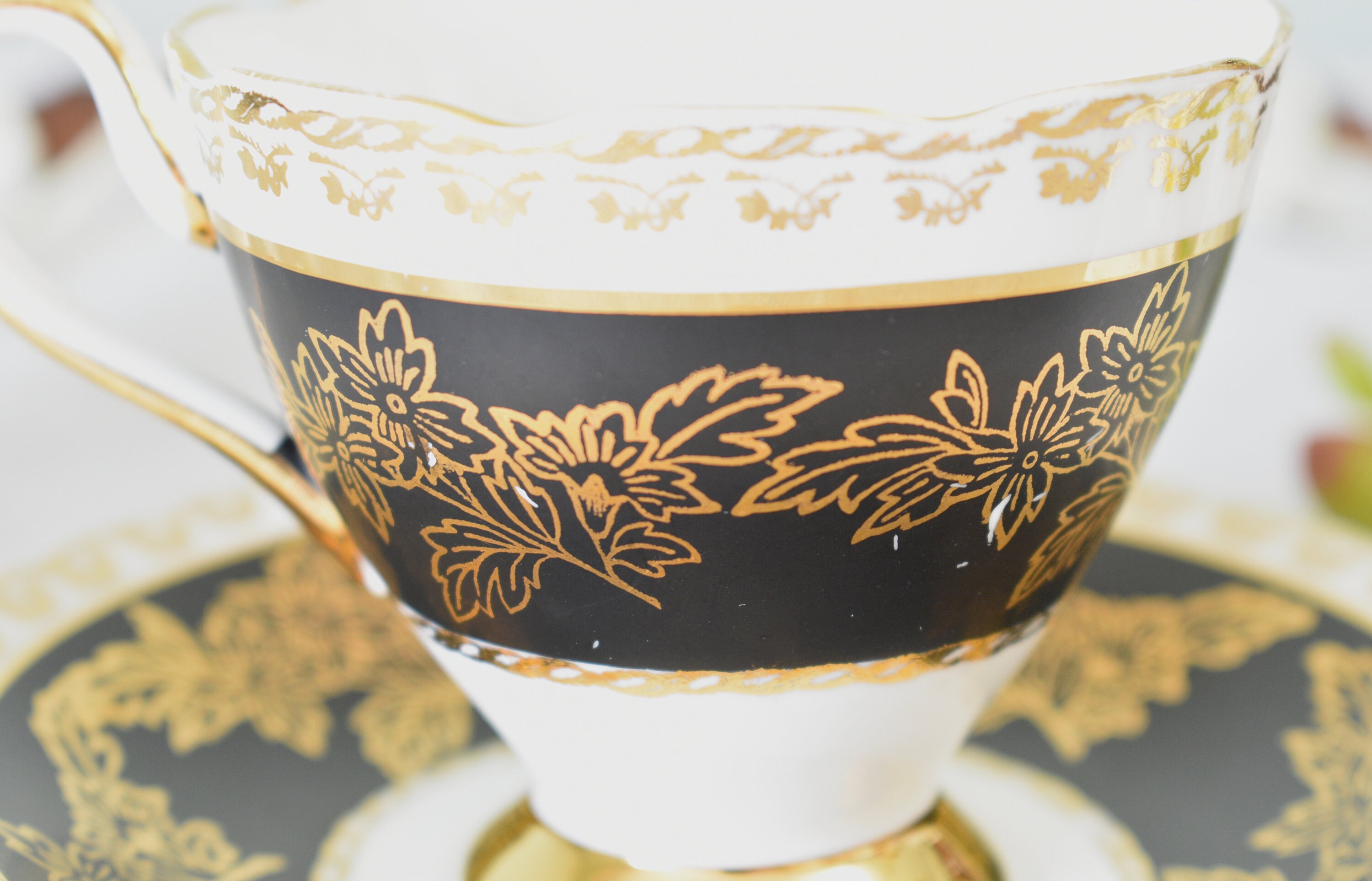 H&M Sutherland in Matt Black and Gold Filigree Tea Cup , Saucer and ...