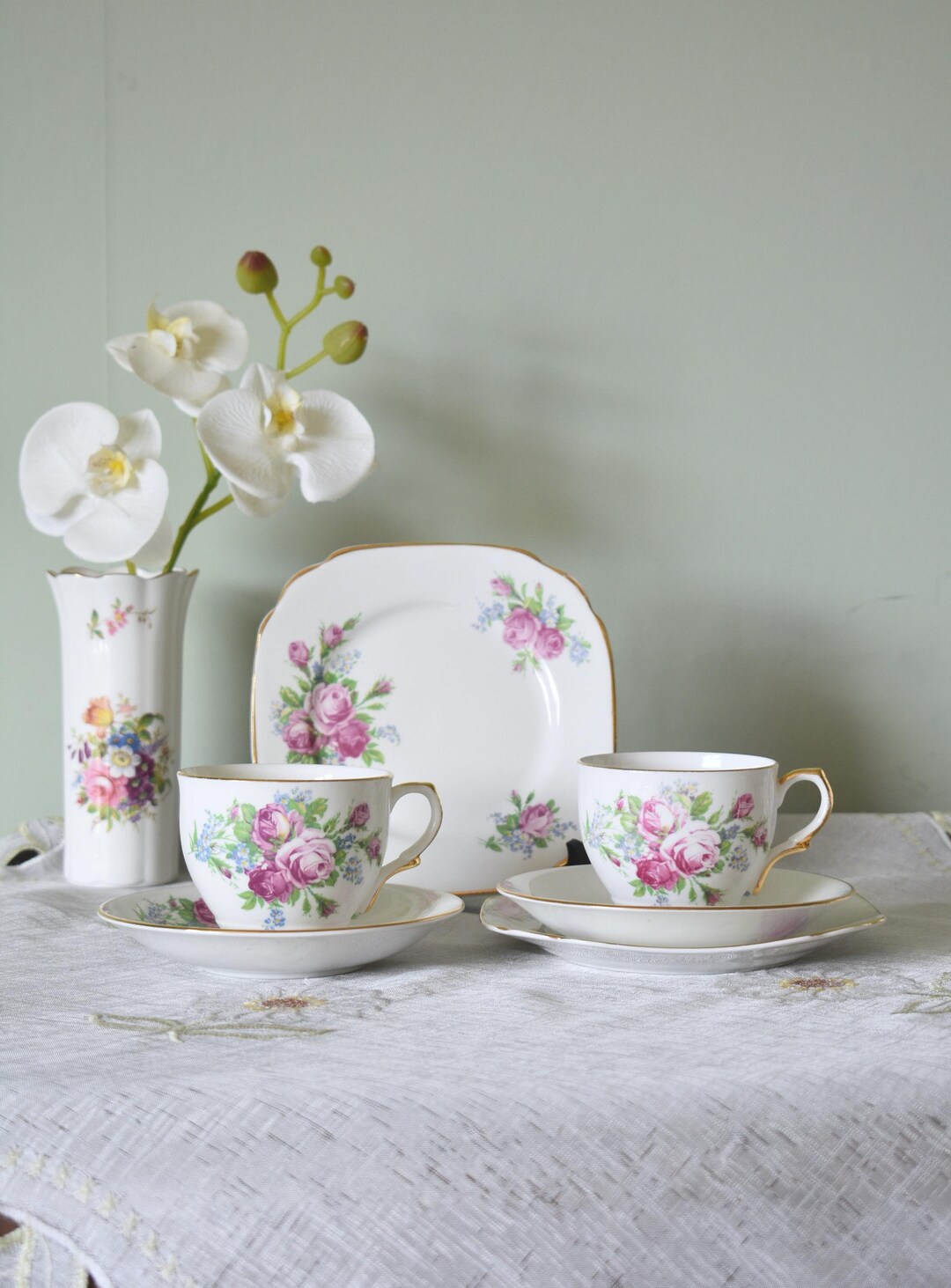 Pair of Clare Code 642 Bone China Tea Cup Saucer and Side Plate Set for ...