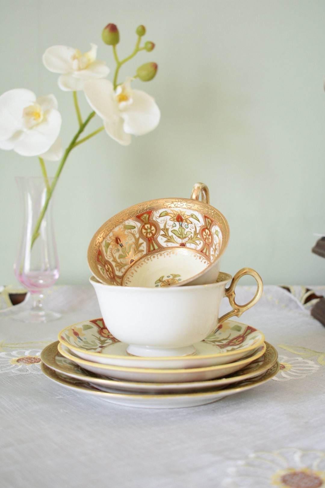 Pair of Noritake Maruki Komaru, Hand Painted, Tea Cup, Saucer and Side ...