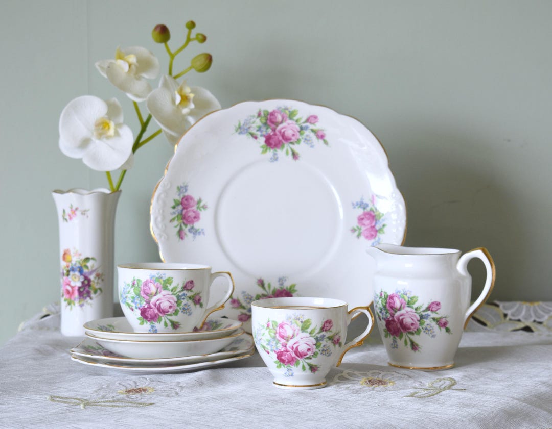 Partly Tea Set Clare Code 642 Bone China Tea Cup Set, Cake Plate and ...