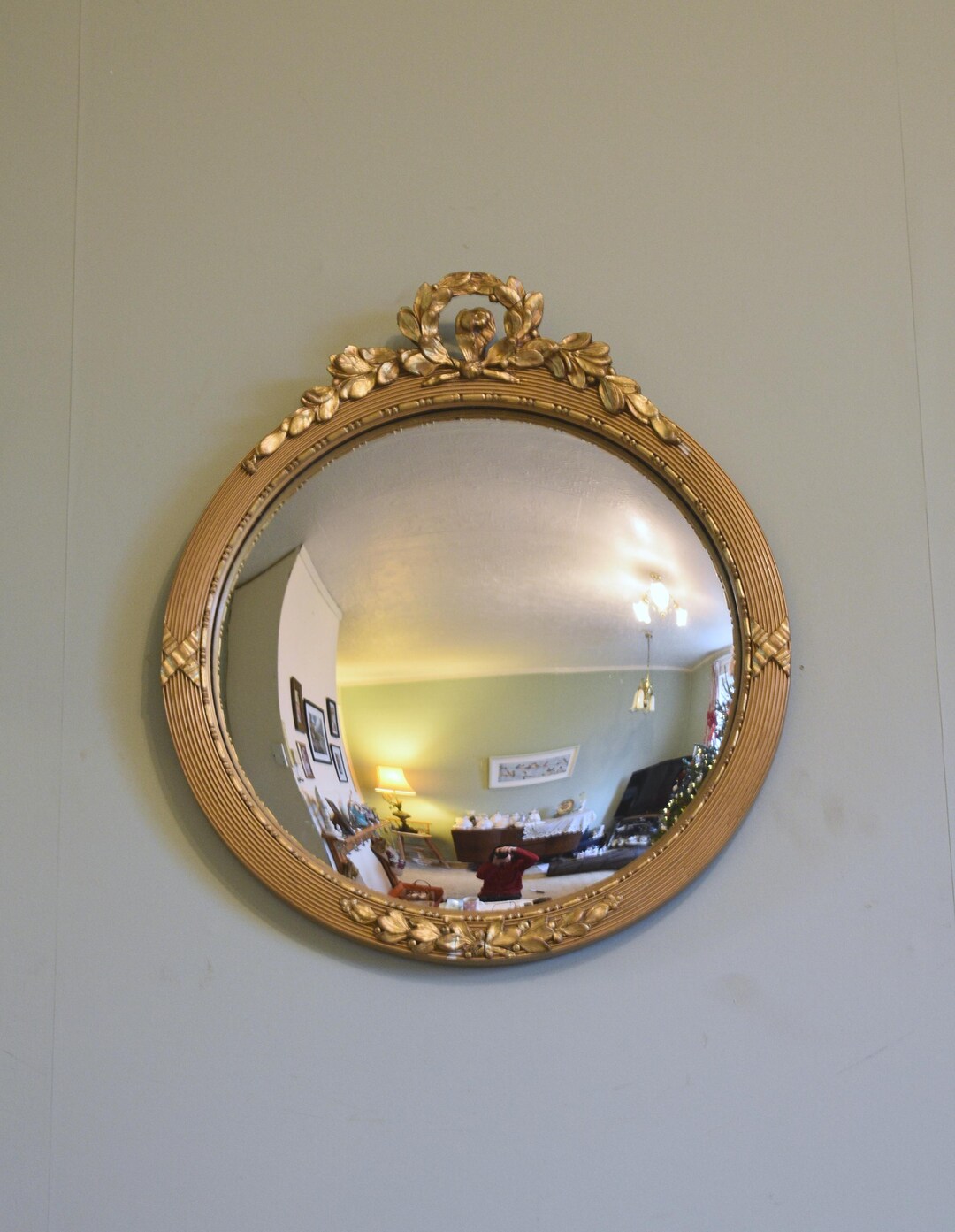 Vintage Antique Style Convex Round Wall Mounted Mirror, Gold Effect ...