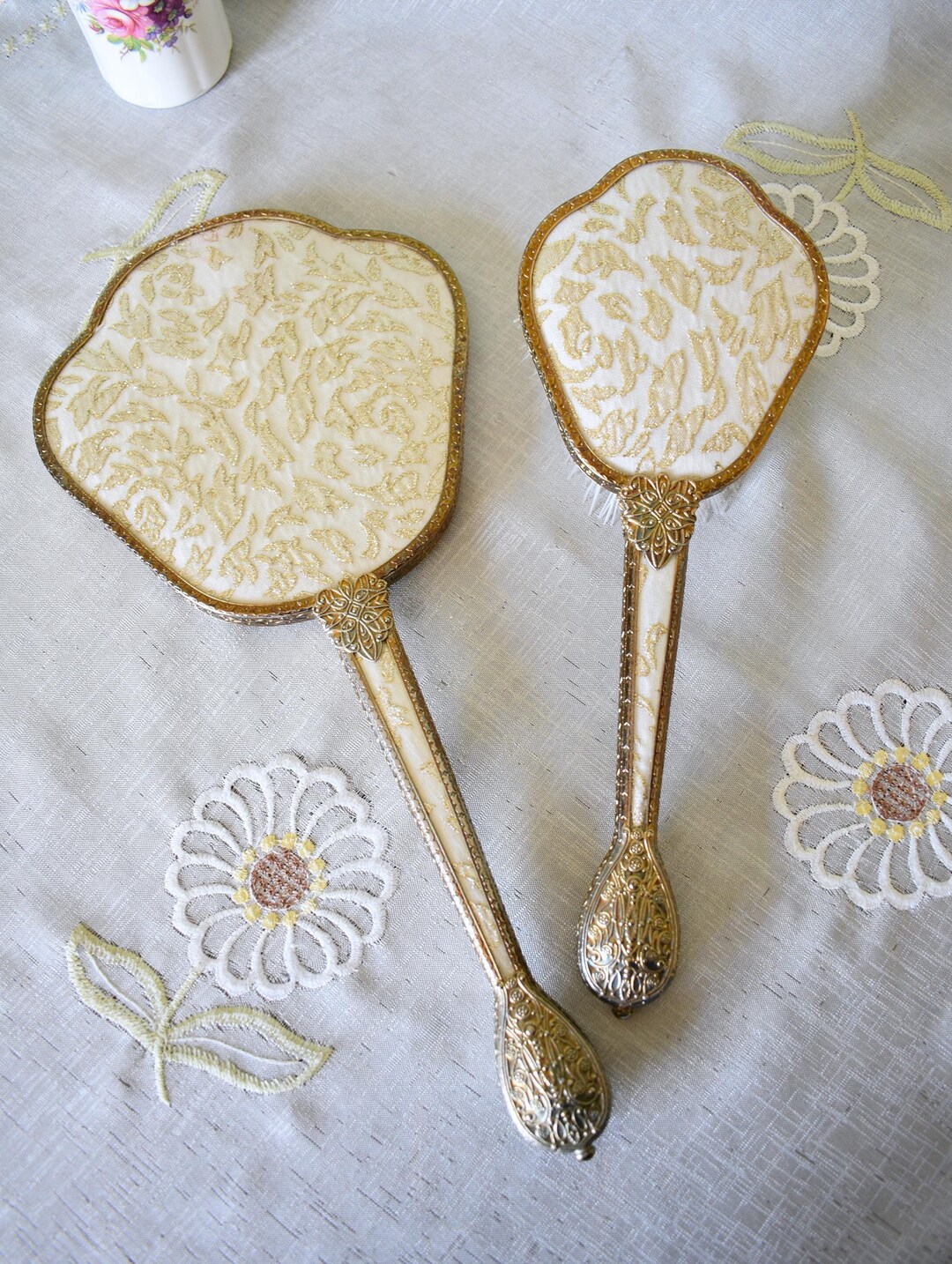 Vintage Regent of London Mirror and Brush Set 2 Pieces in Gold Filigree ...