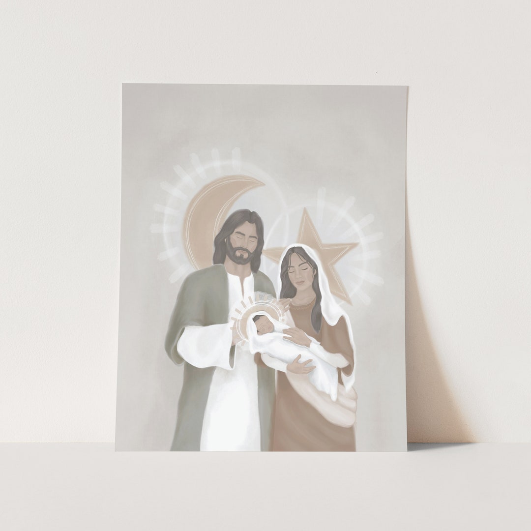 Jesus, Mary and Joseph. Sun, Star and Moon Christmas Artwork - Etsy