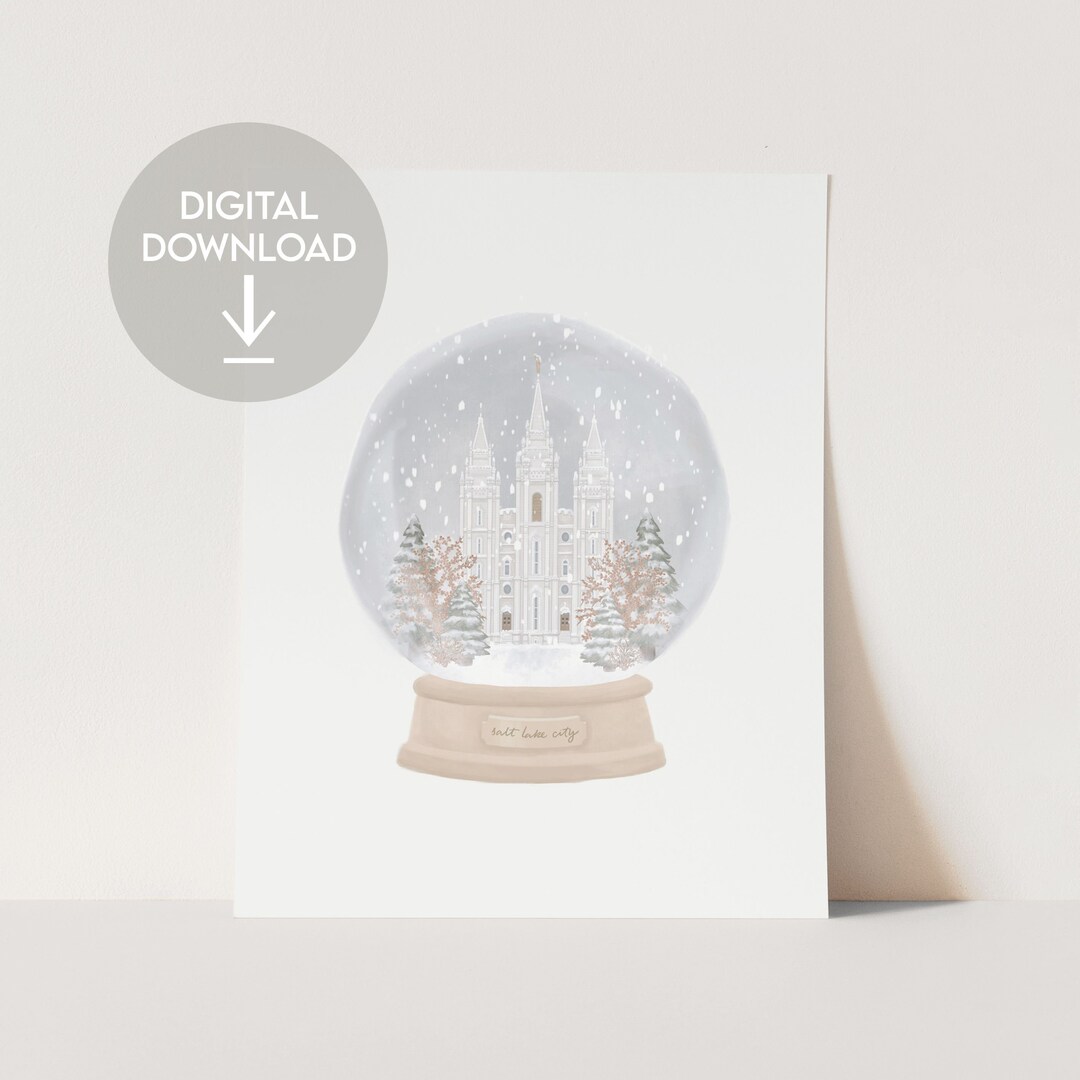 Salt Lake City Temple Lights Snow Globe - Christmas Print - DIGITAL ...