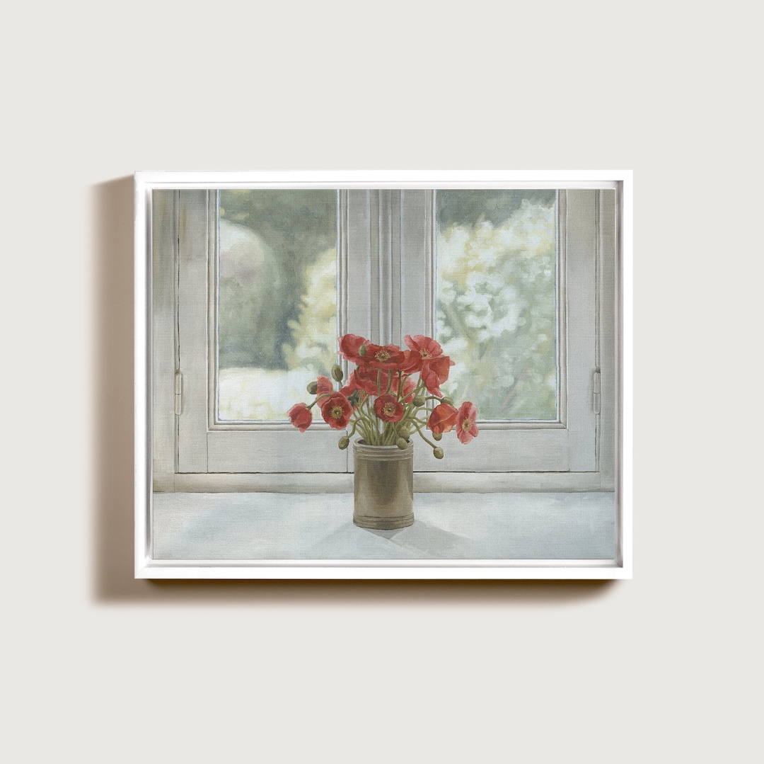 Windowpane Poppies FRAMED Canvas Print - Etsy
