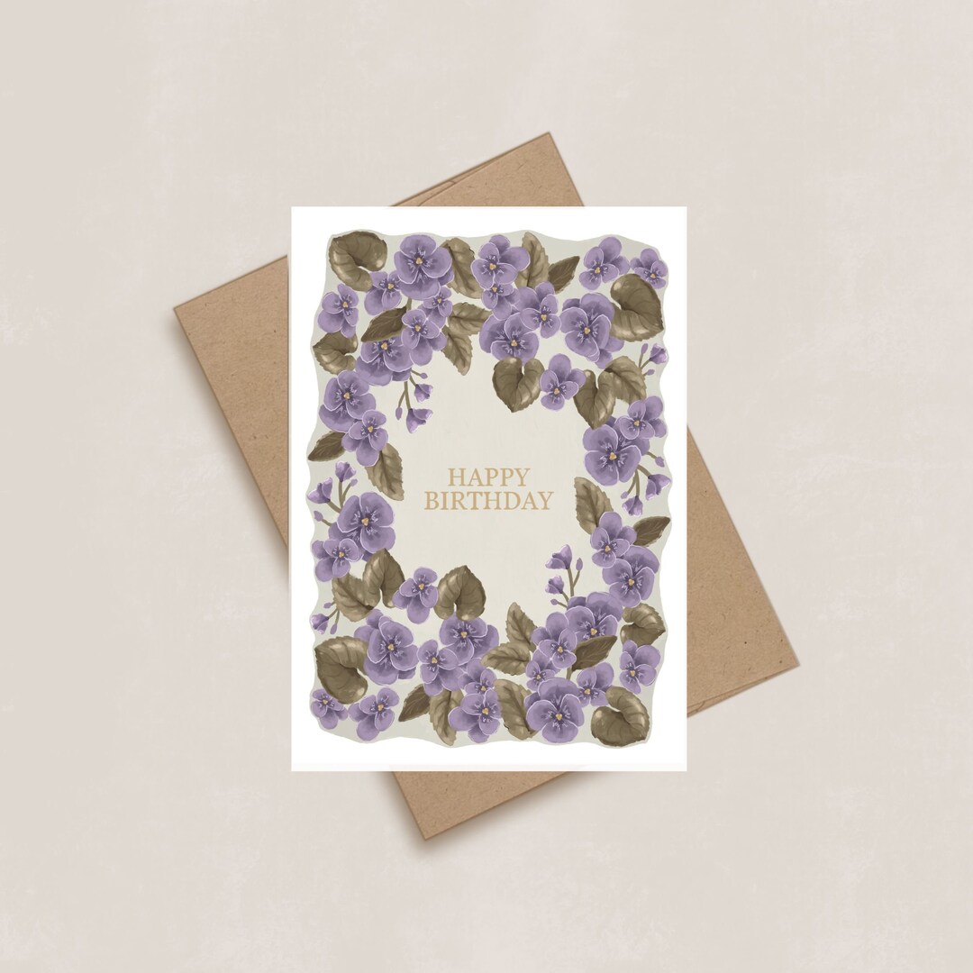 Violets Birthday Card | February Birth Flower - Etsy