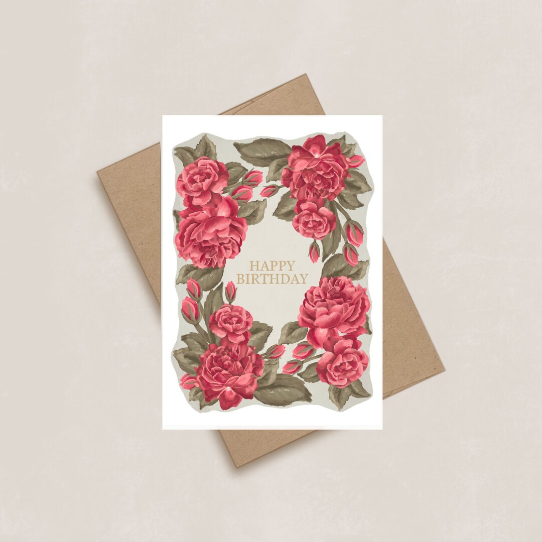 Roses Birthday Card | June Birth Flower - Etsy