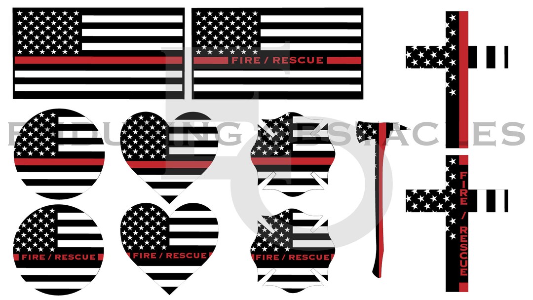 Thin Red Line Flag Digital Vector Pack, Fire / Rescue SVG, PNG, Ai, DXF ...