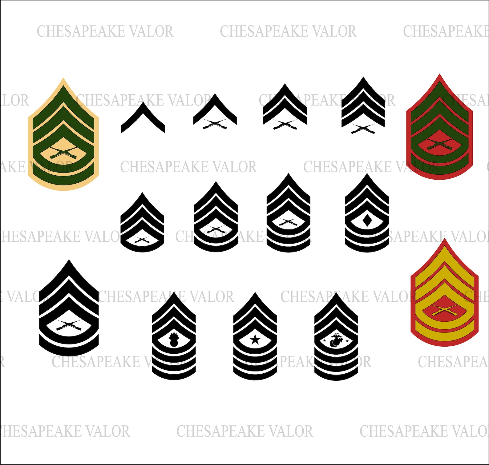 USMC Marine Corps Rank Insignia Chevrons All Colors Digital | Etsy