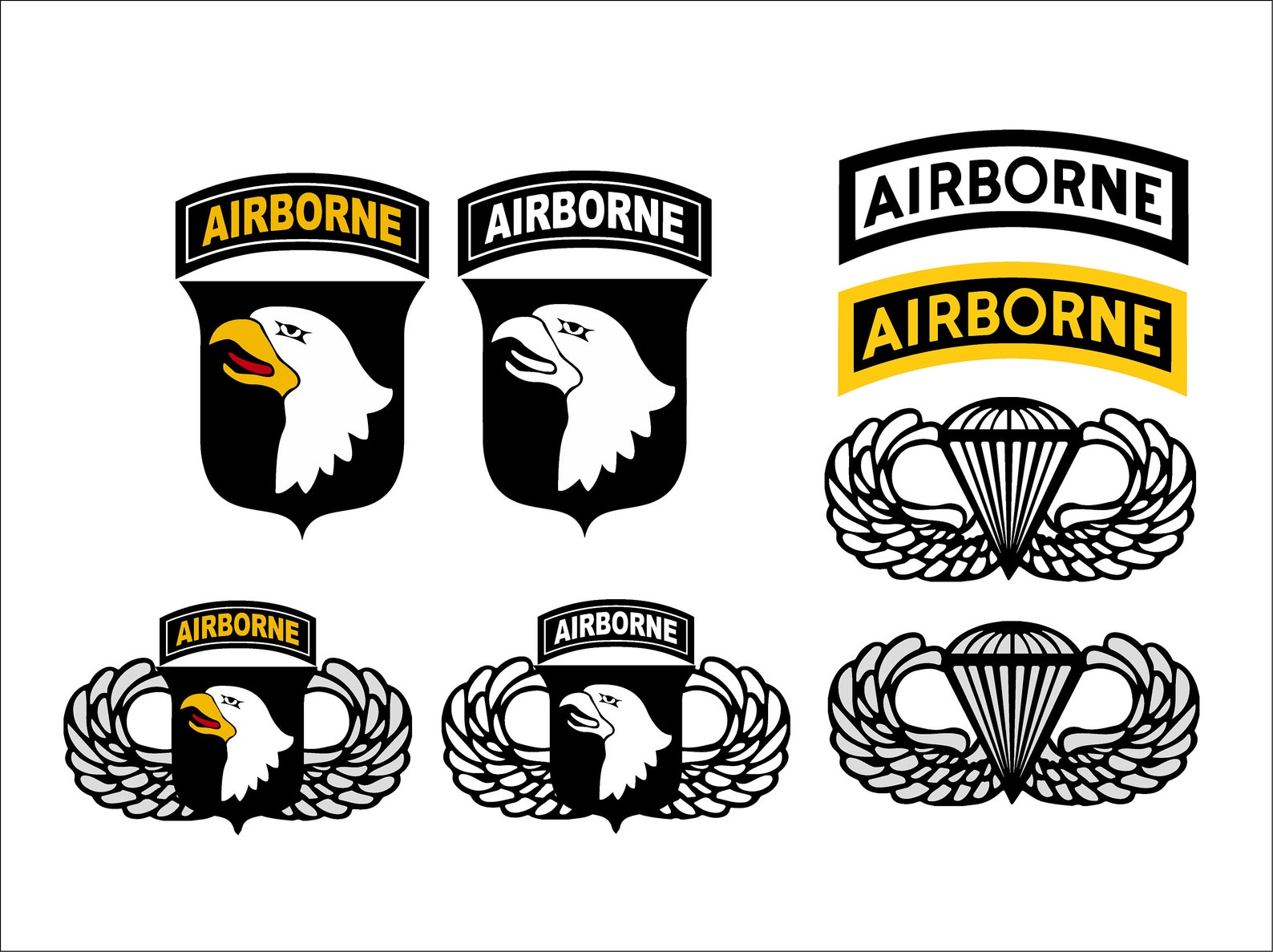 101st Airborne Logo Unit Insignia, Jump Wings, Airborne Tab, US Army ...