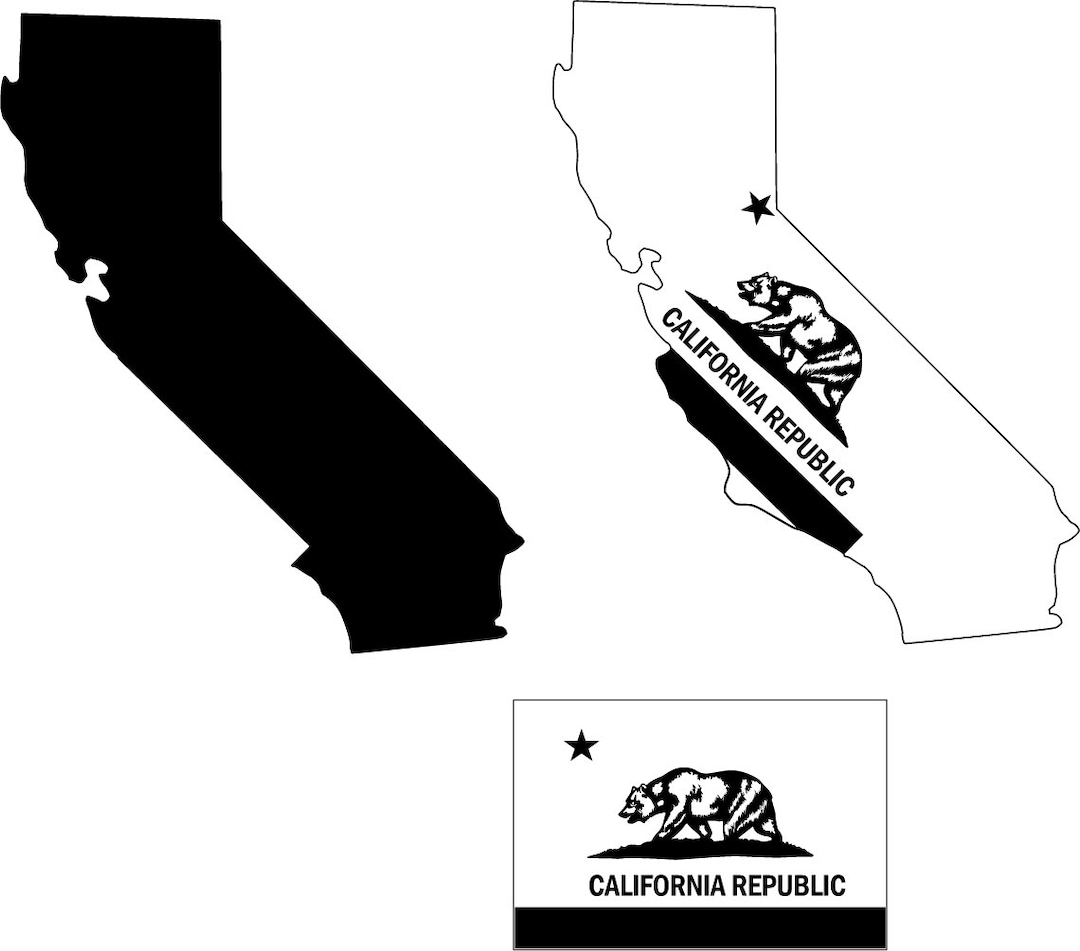California Outline With State Flag Vector SVG File, Png, Ai, Dxf, Eps ...