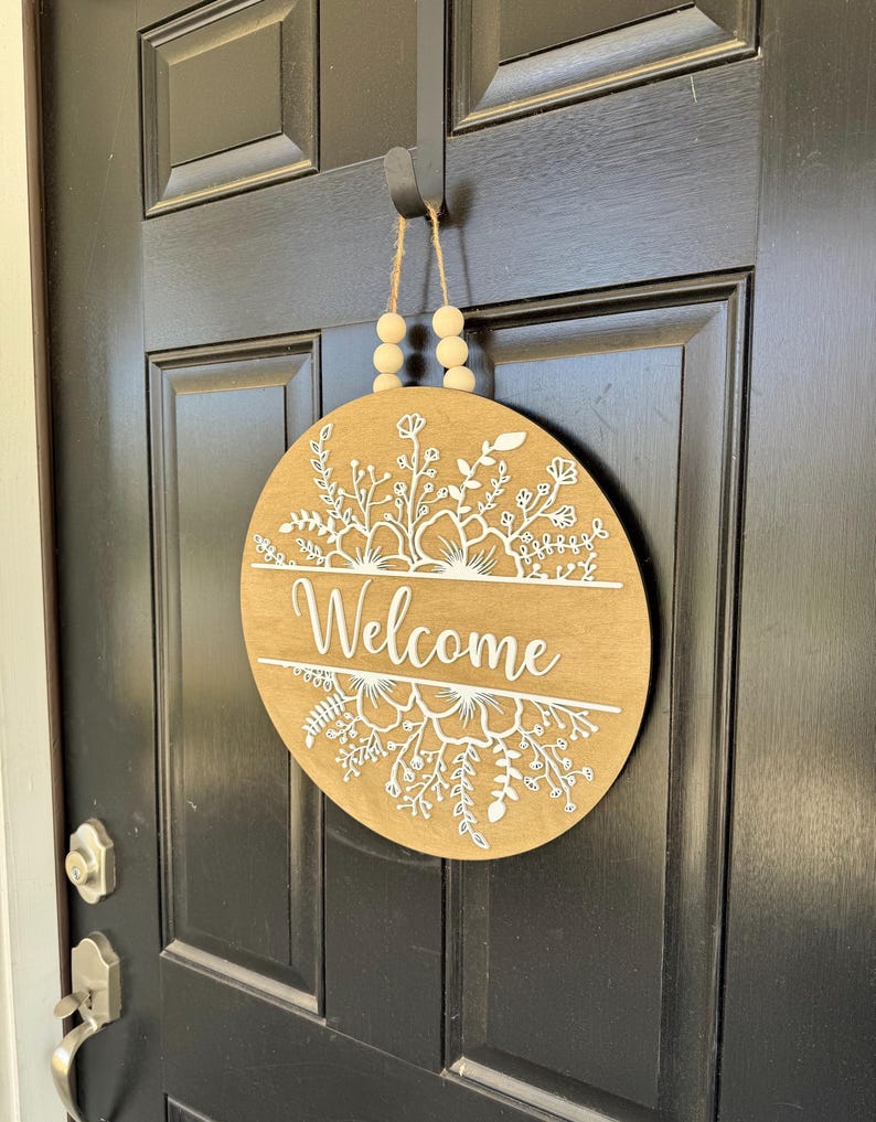 Wood Welcome Sign | Entry Way Decor | Floral Welcome Sign | Front Door ...