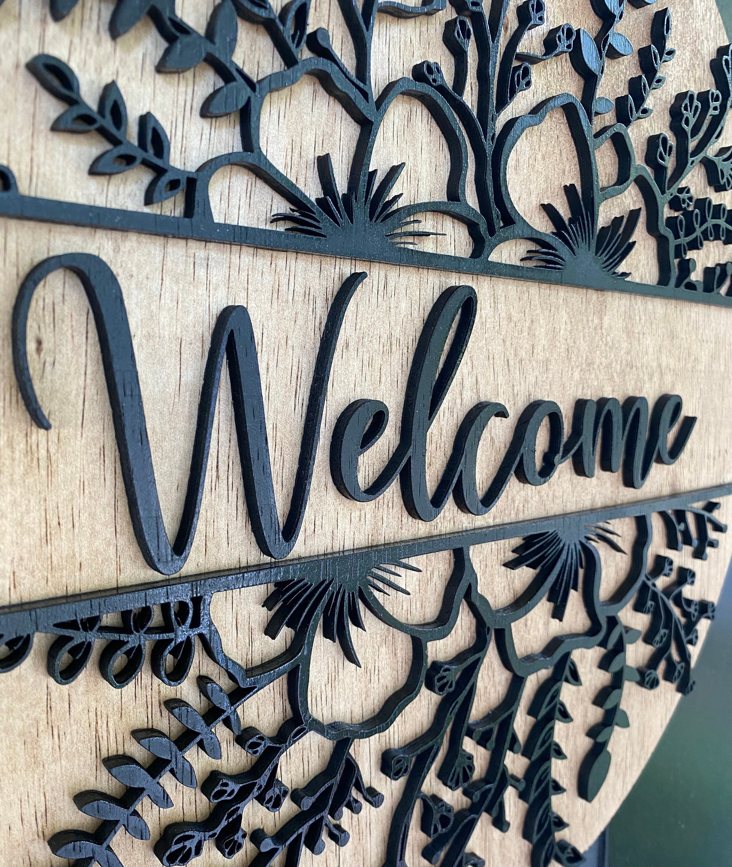 Wood Welcome Sign Entry Way Decor Floral Welcome Sign - Etsy