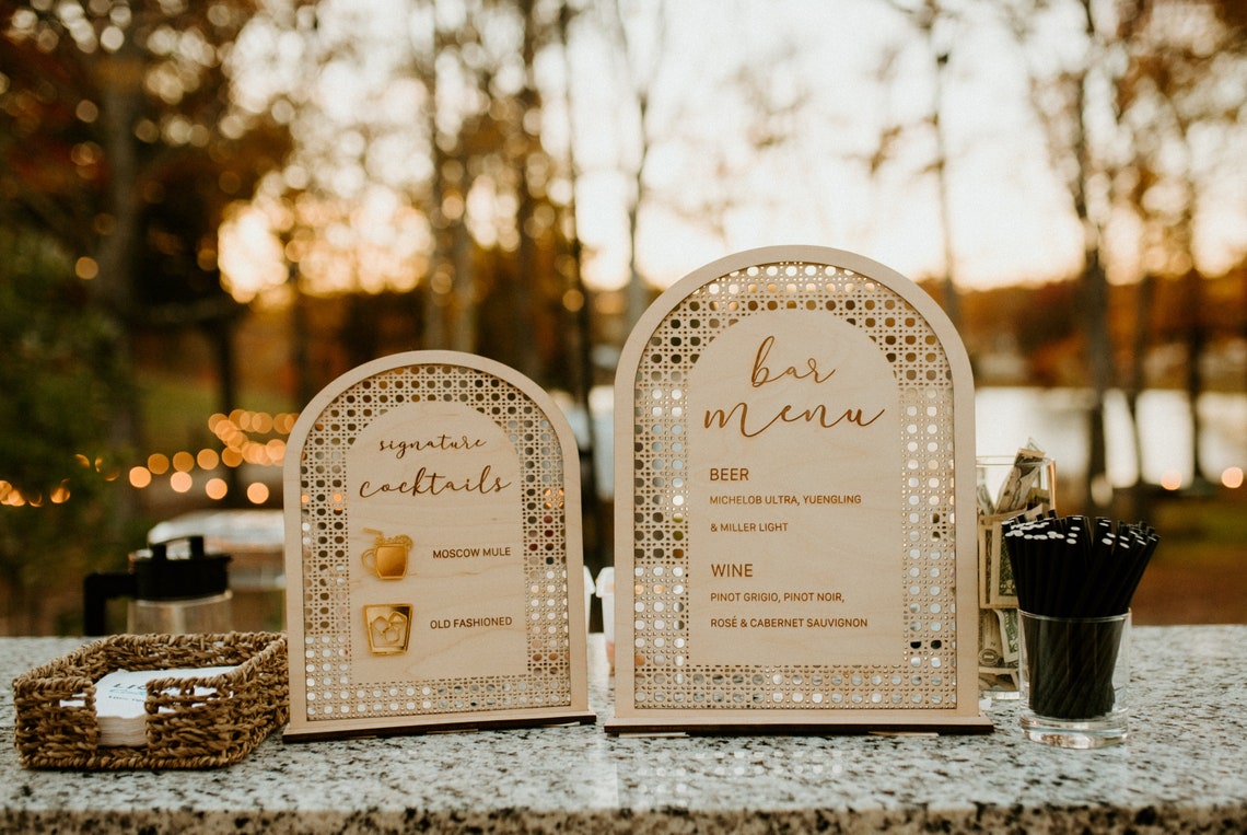 Rattan Bar Menu Sign Boho Wedding Bar Menu Sign Cane Bar - Etsy