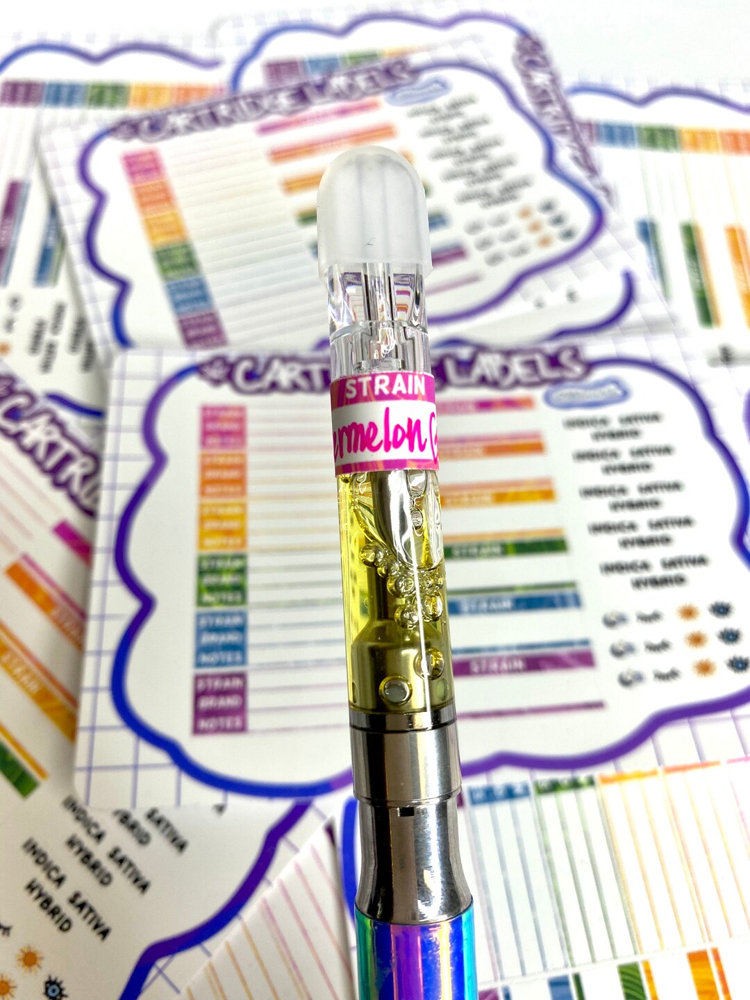 Dab Cartridge Strain Labels - Bright Marble Set || 420 Oil Pen Labels ...