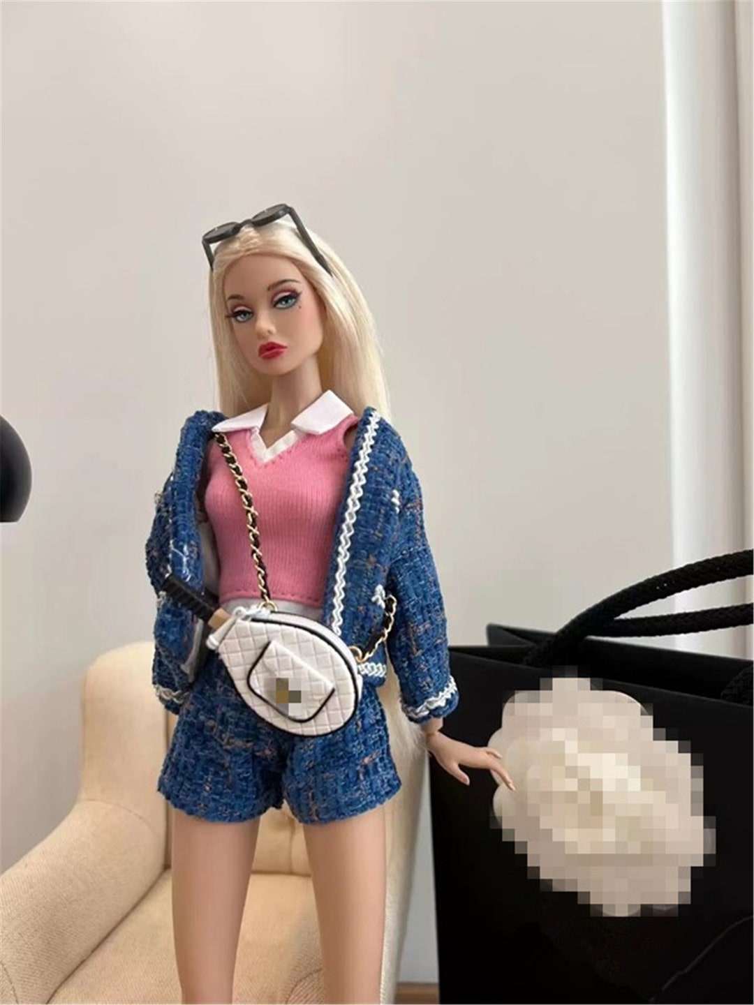 New Design Miniature Doll Dress Set Doll Tweed Coat Pink/ White Vest ...