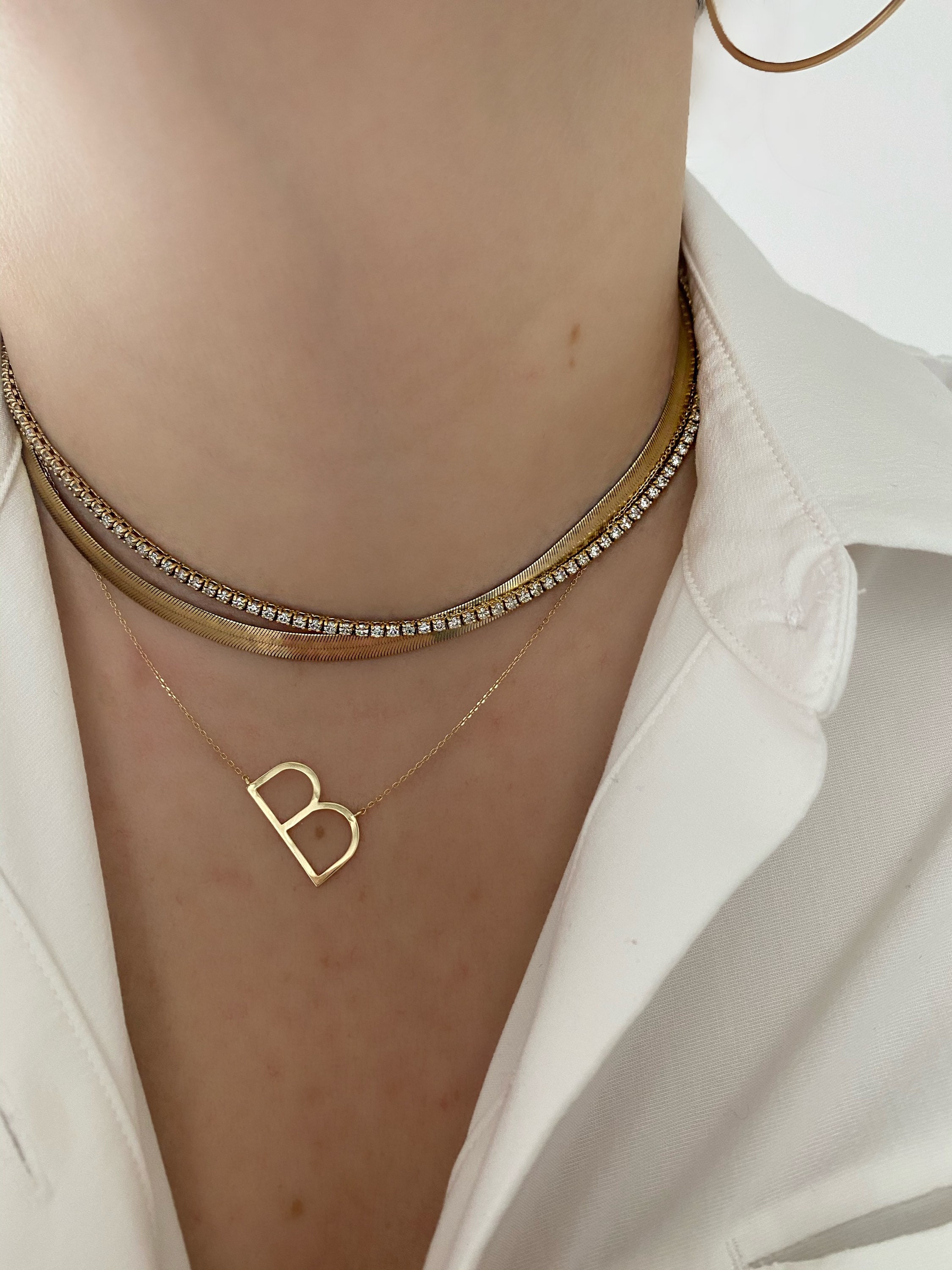 14K Gold Initial Necklace | Etsy