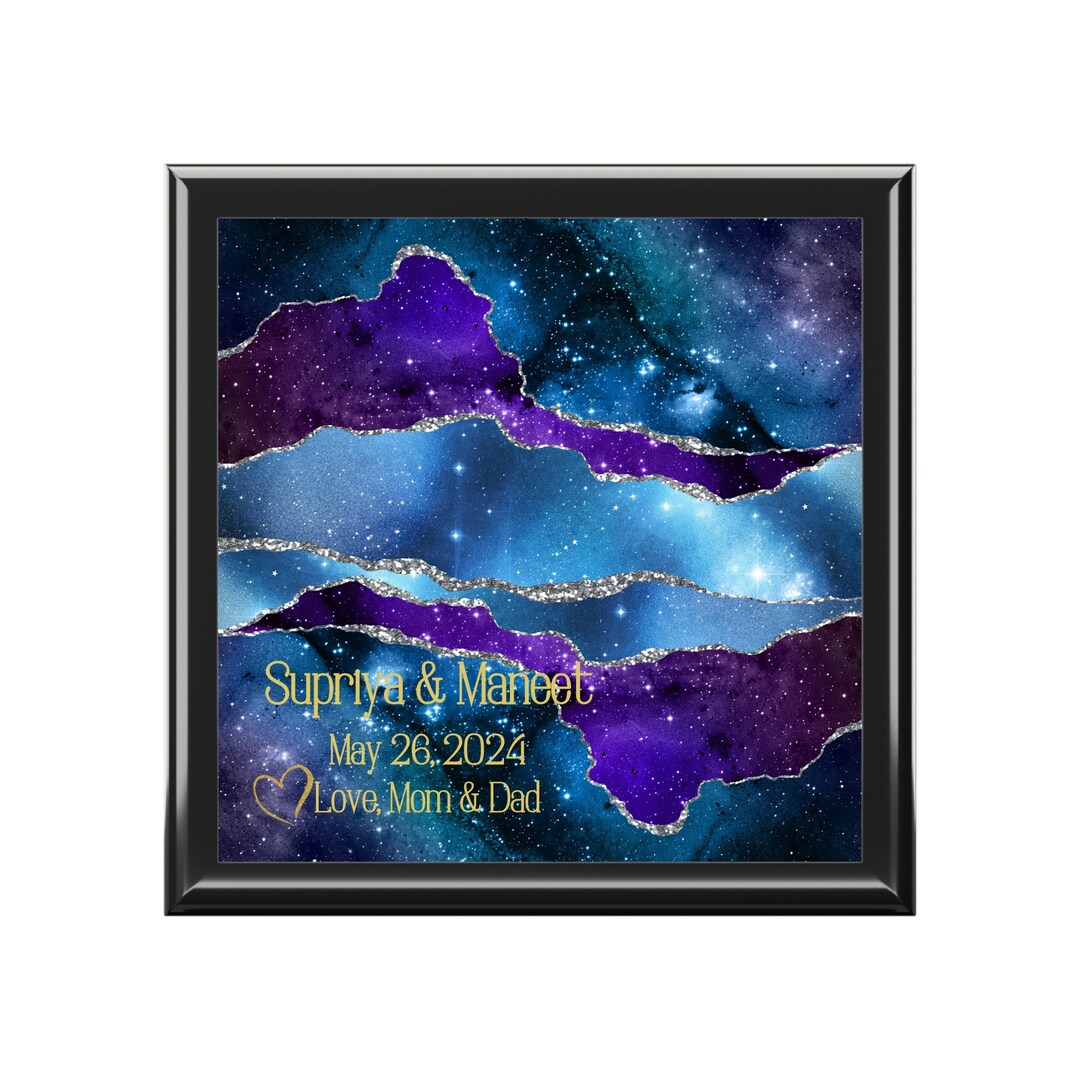 Geode Galaxy Jewelry Box With Custom Name, Wooden Keepsake Box With ...