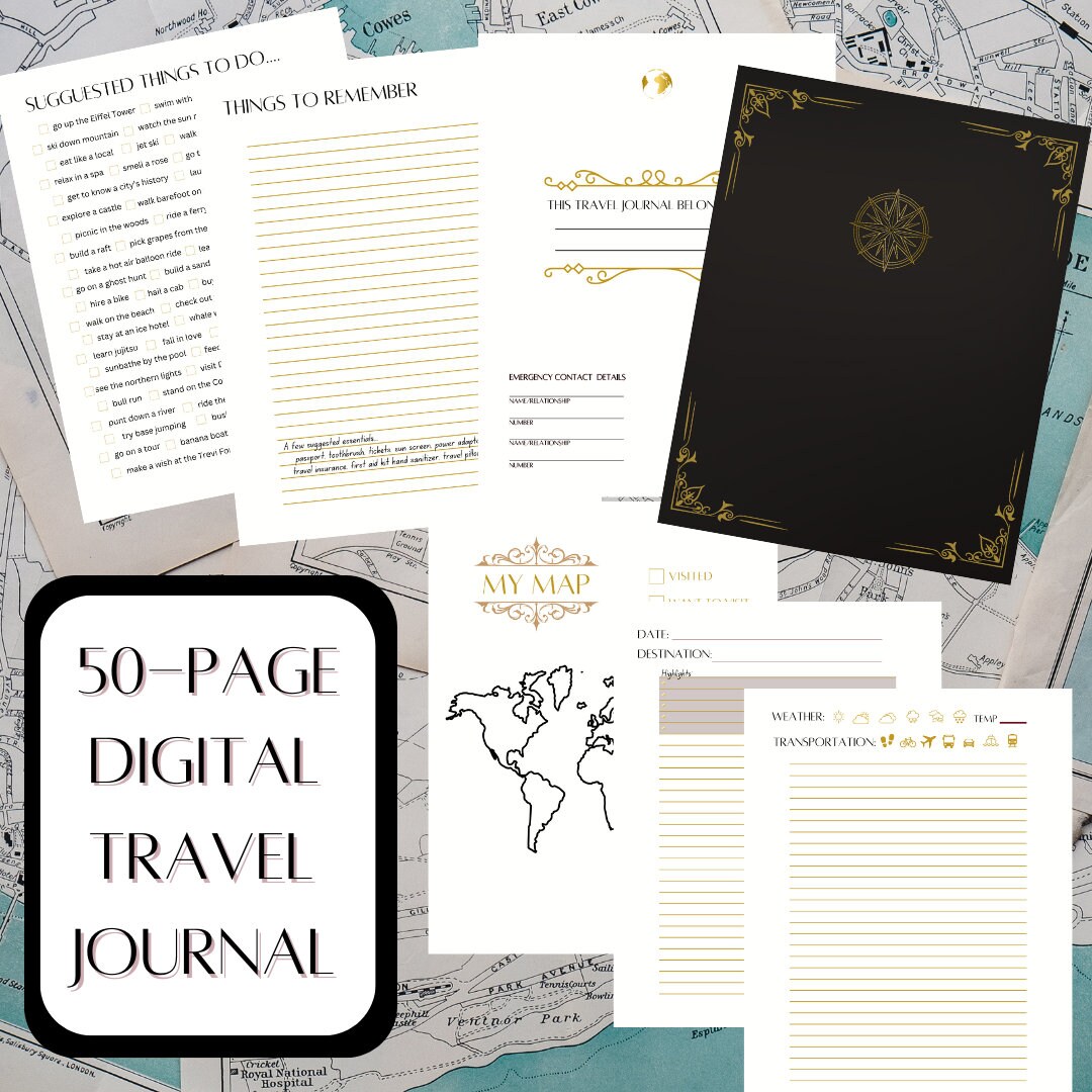 Black Digital World Travel Journal 50-page Digital Download Travel ...