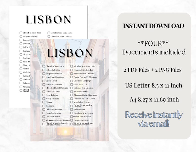 Lisbon Bucket List: Portugal Travel Checklist (digital Download, PDF ...