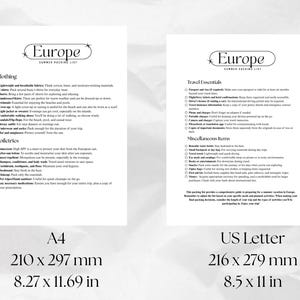 Europe Packing List for Summer Vacation - Printable PDF Digital ...