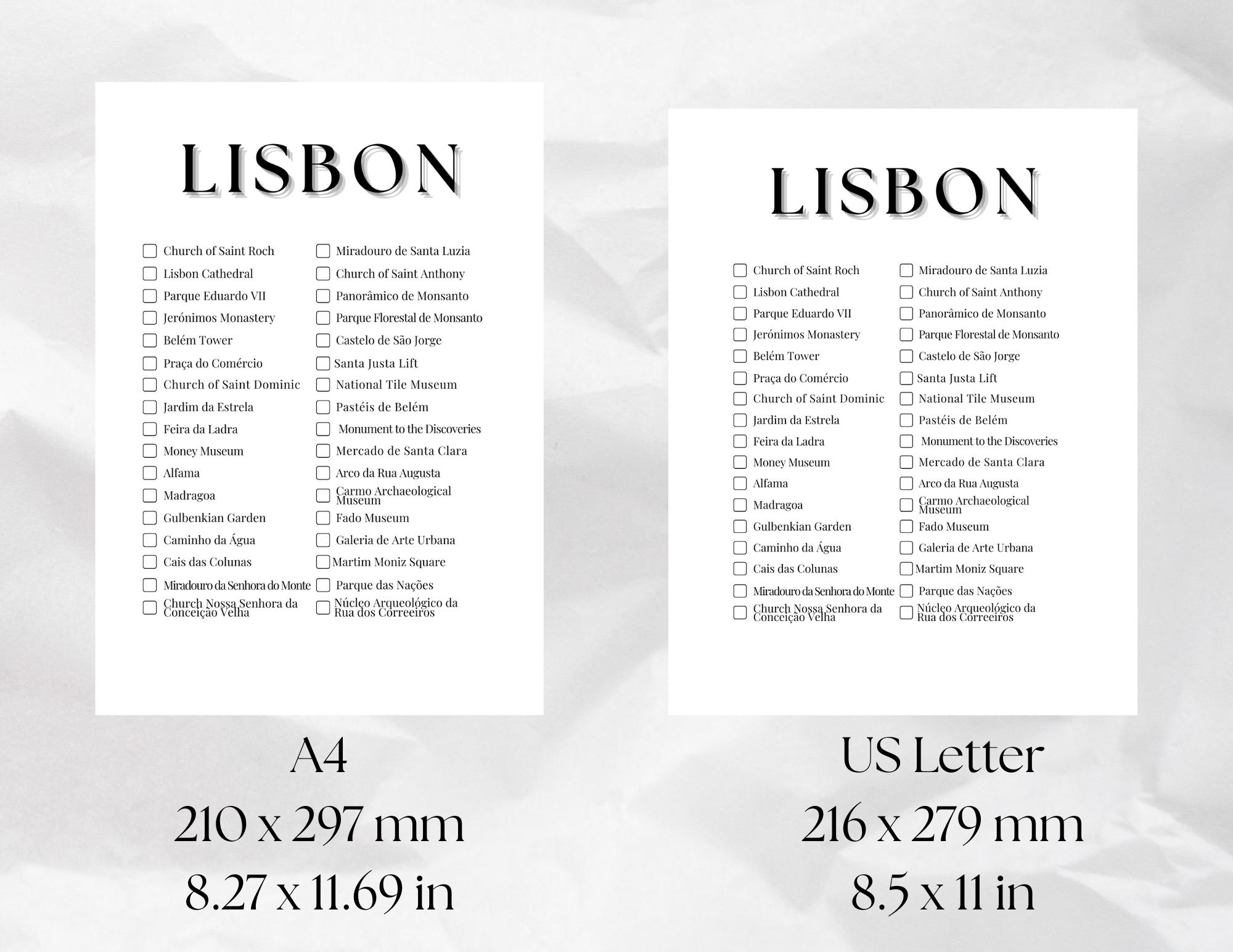 Lisbon Bucket List: Portugal Travel Checklist (digital Download, PDF ...
