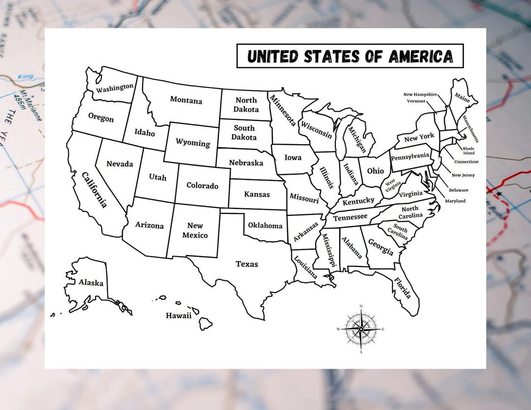 USA Coloring Map: Learning Worksheet for Kids (digital Download) - Etsy