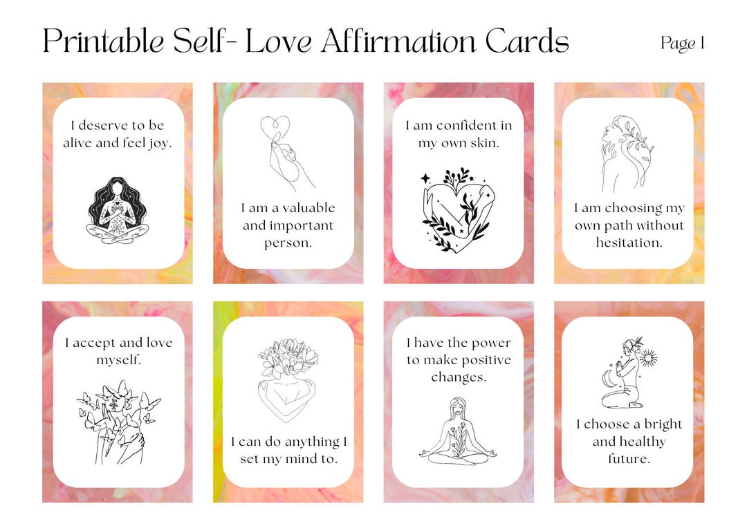 Self Love Affirmation Cards: Printable Positivity Gift (PDF) - Etsy