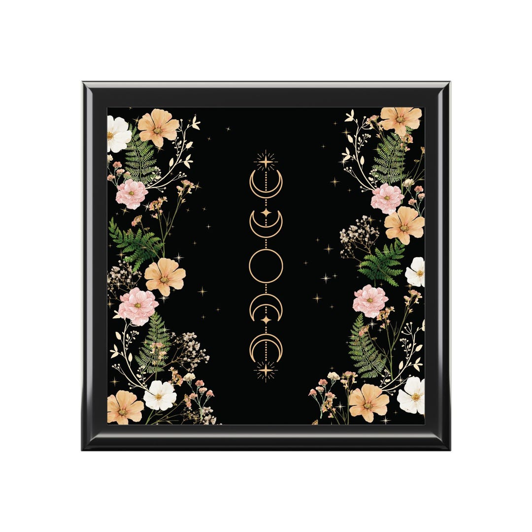 Floral Moon Phase Design Jewelry Box, Wooden Keepsake Box 6" X 6 " - Etsy